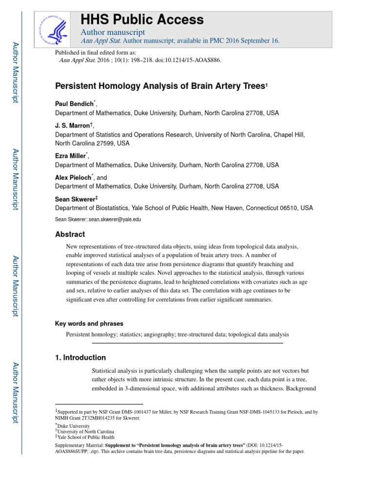 Brain - Persistent Homology Analysis of Brain Artery Trees | PDF | Principal Component Analysis ...