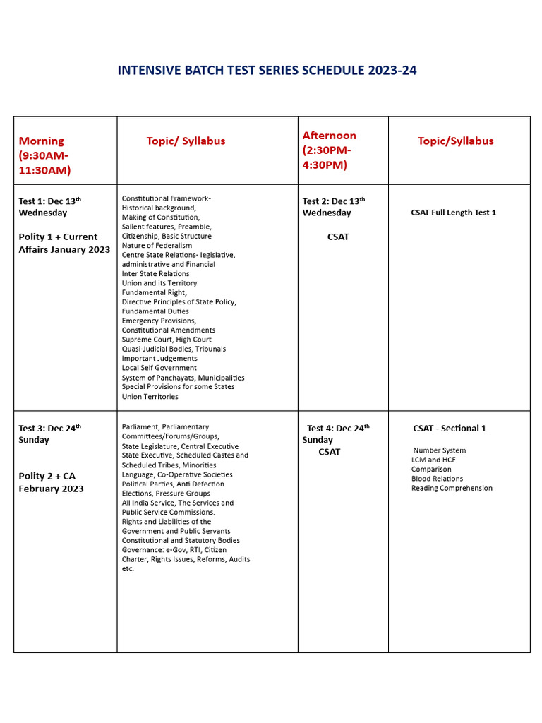 Revised Prelims Test Series 2023-24 Schedule | PDF | Biodiversity ...