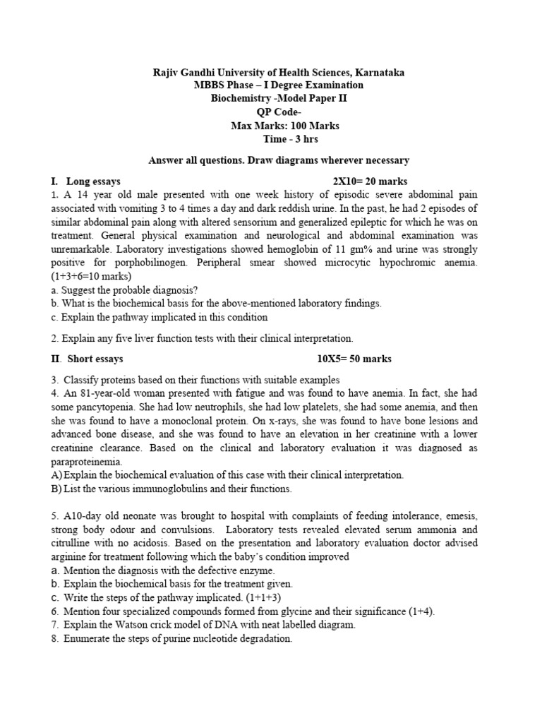 Biochemistry Paper II - Sample | PDF | Anemia | Dna