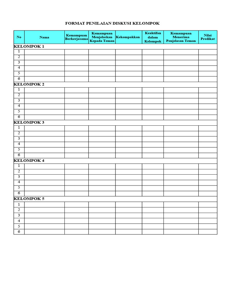 Rubrik Penilaian Diskusi Kelompok | PDF