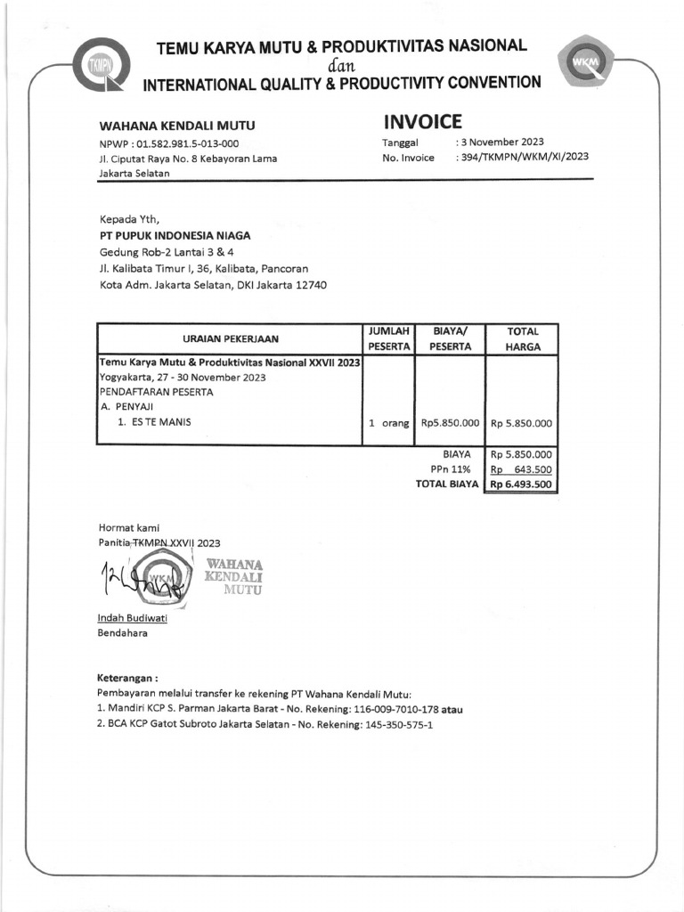 Invoice: Temu Produktivitas Nasional | PDF