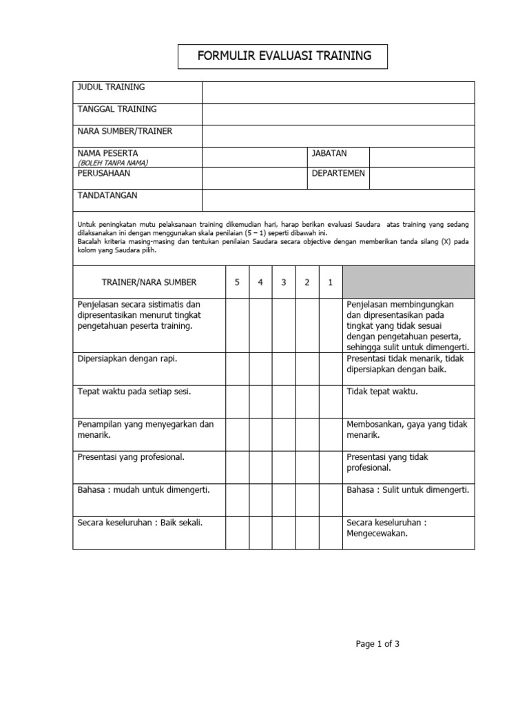 20-Form HRD Evaluasi Training | PDF