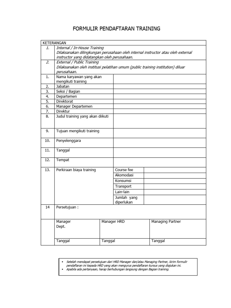 Form Hrd Pendaftaran Training Pdf