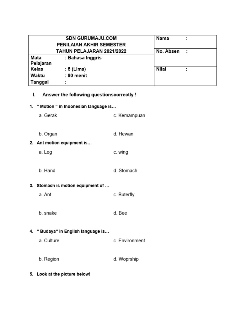 Soal Pas B Inggris 5 | PDF | Ecosystem | Asthma