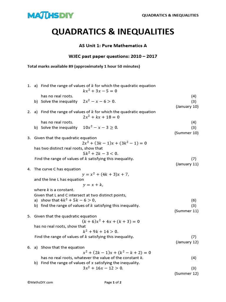 Quadratics Inequalities | Download Free PDF | Quadratic Equation ...
