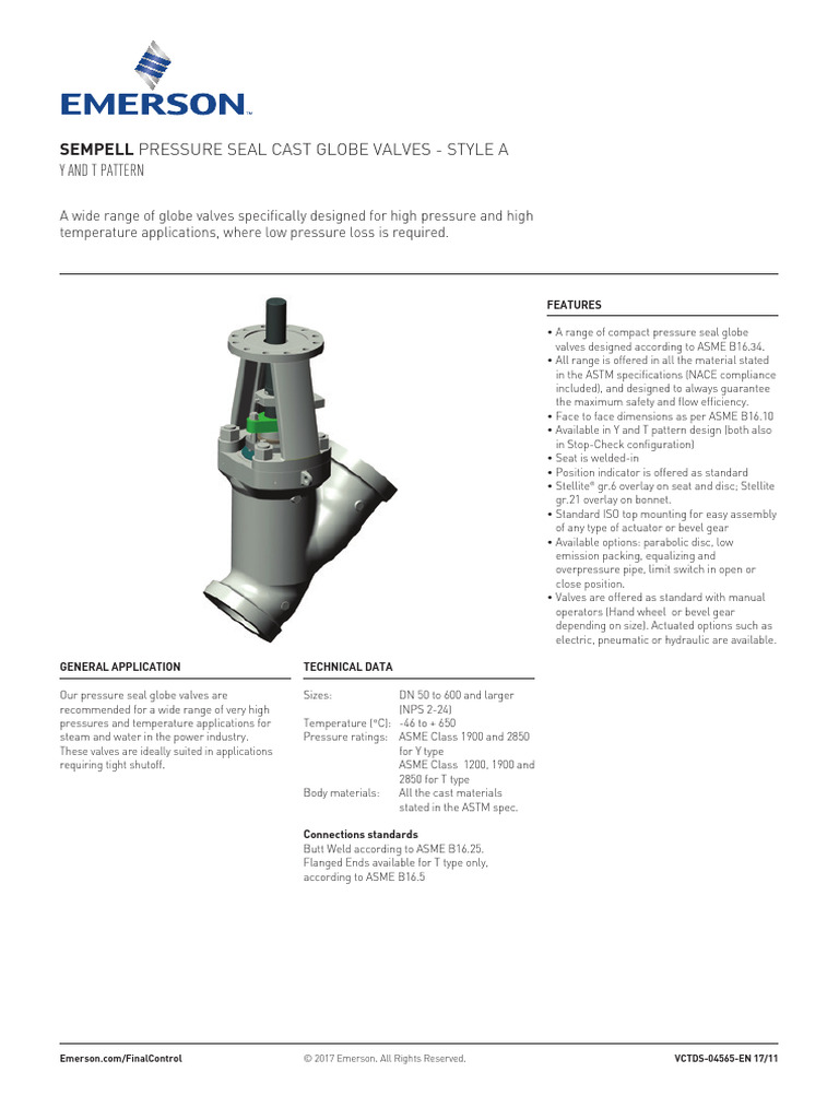 Data Sheets Sempell Pressure Seal Cast Globe Valves Style A Sempell en ... Data Sheets Sempell Pressure Seal Cast Globe Valves Style A Sempell en ...