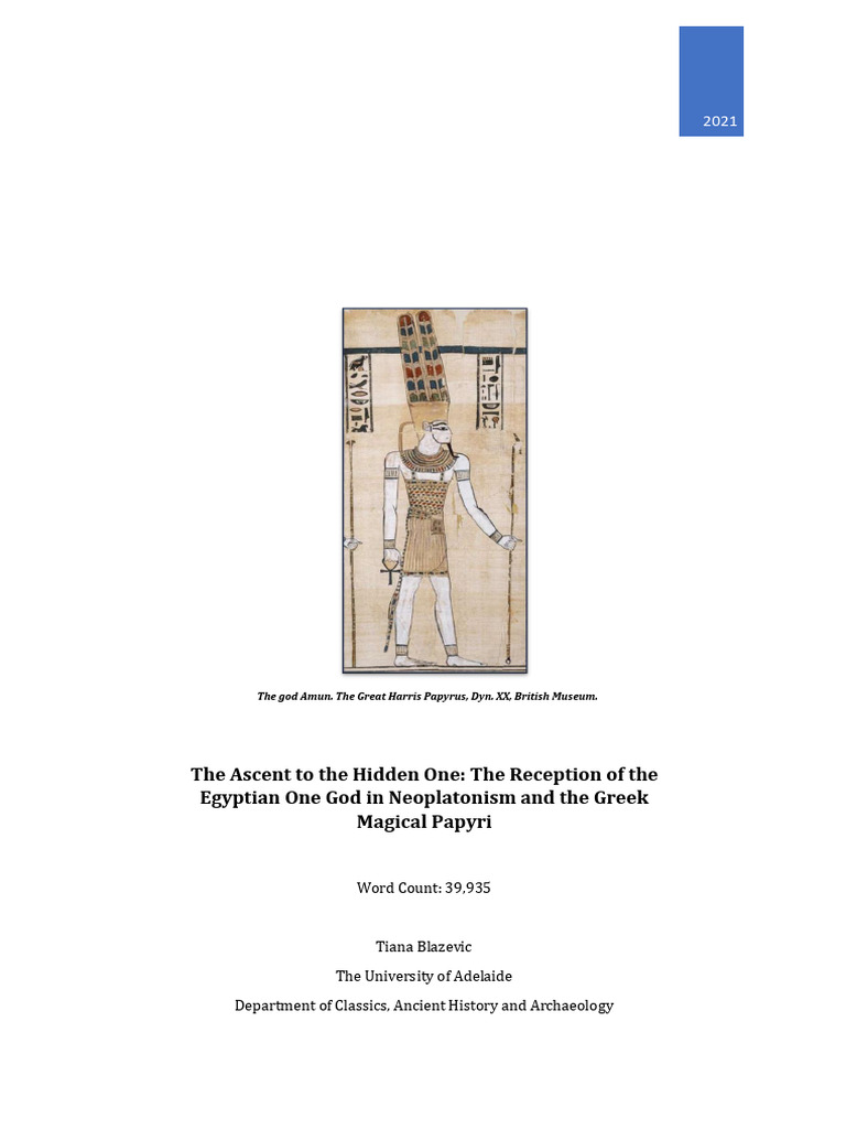 Blazevic2021 - The Reception of The Egyptian One God in Neoplatonism ...
