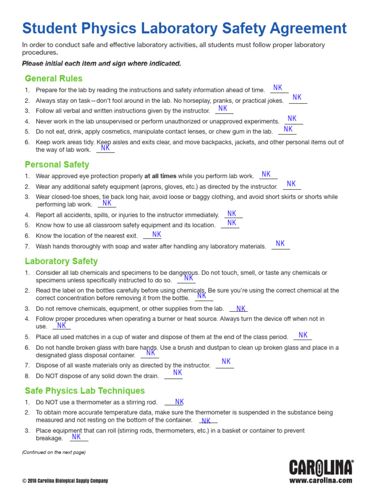 Student Physics Lab Safety Agreement | PDF | Laboratories | Thermometer