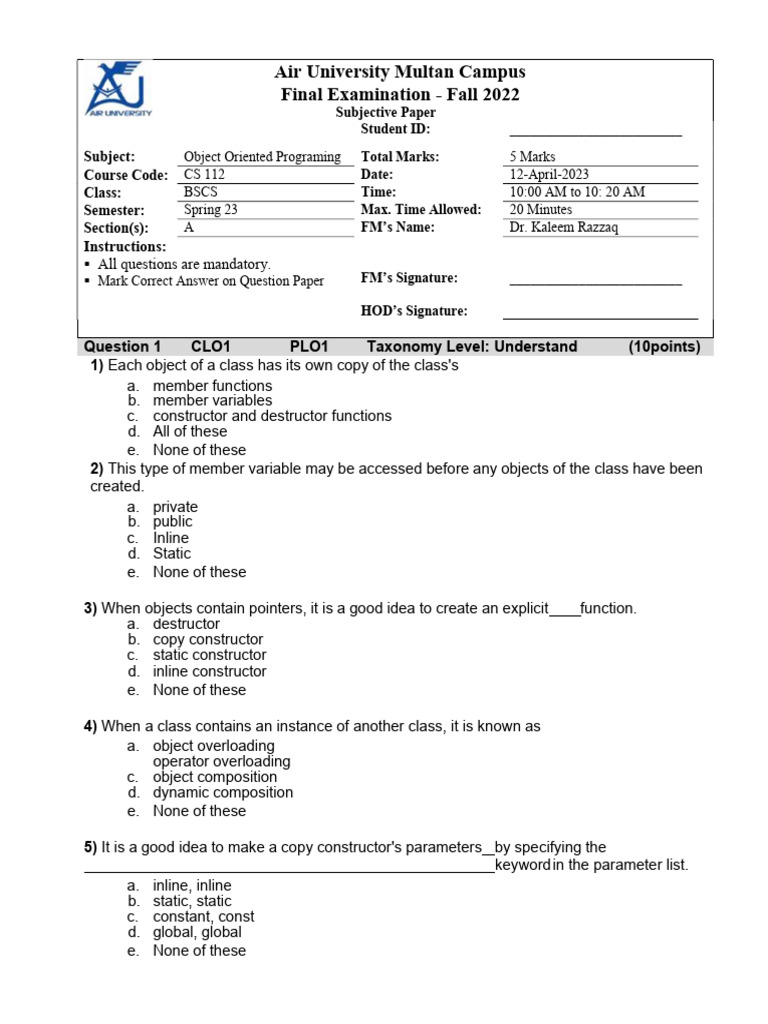 Oop Subj Pdf Programming Constructor Object Oriented Programming