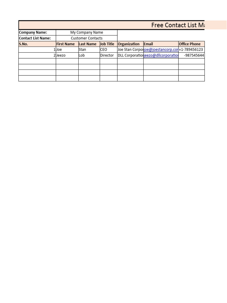 Free Contact List Management Excel Template | PDF