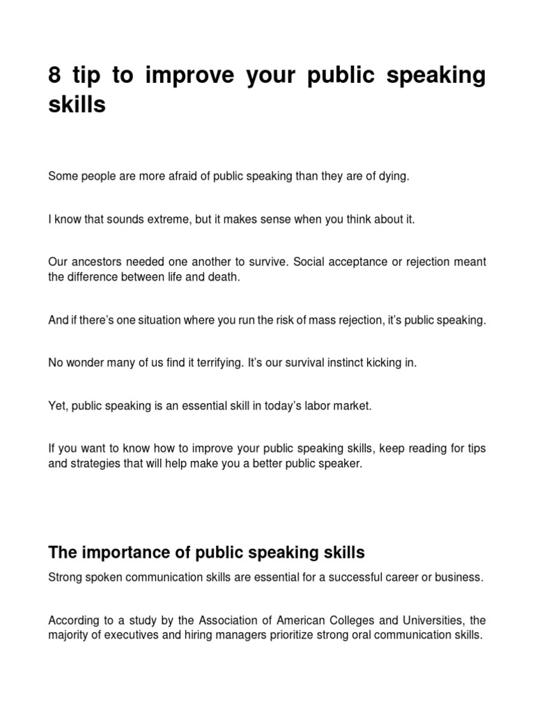 8 Tip To Improve Your Public Speaking Skills | PDF | Public Speaking ...