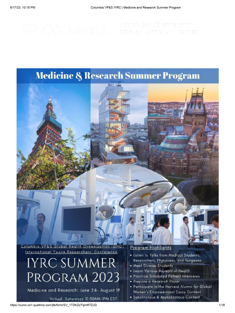Columbia VP&S IYRC - Medicine and Research Summer Program | PDF | Medicine | Physician