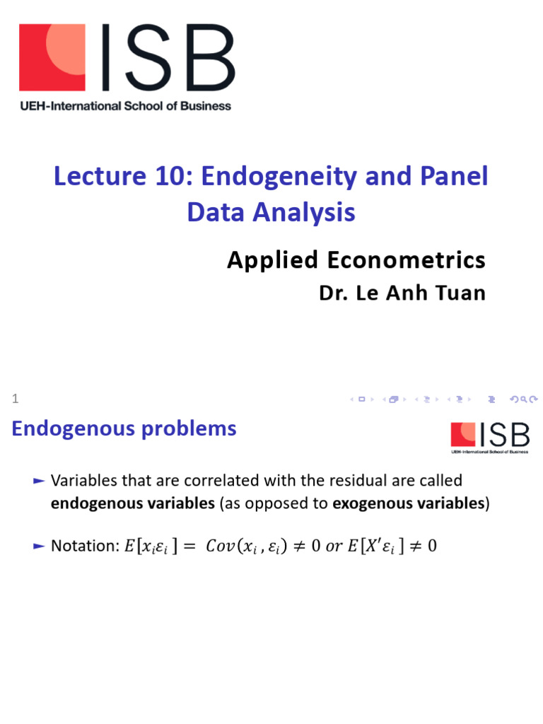 AE 2023 Lecture10 | PDF | Fixed Effects Model | Endogeneity (Econometrics)