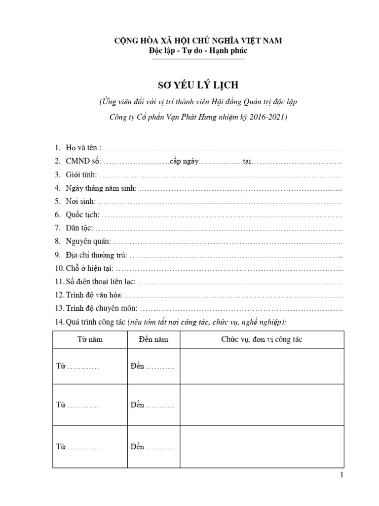Mau Syll Ung Vien Thanh Vien HDQT Doc Lap - VI - 1587464289 | PDF