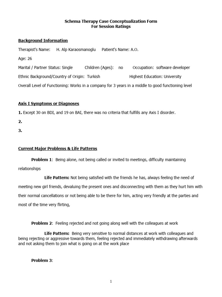 Case Conceptualization Form - Ornek | PDF | Psychotherapy | Schema ...