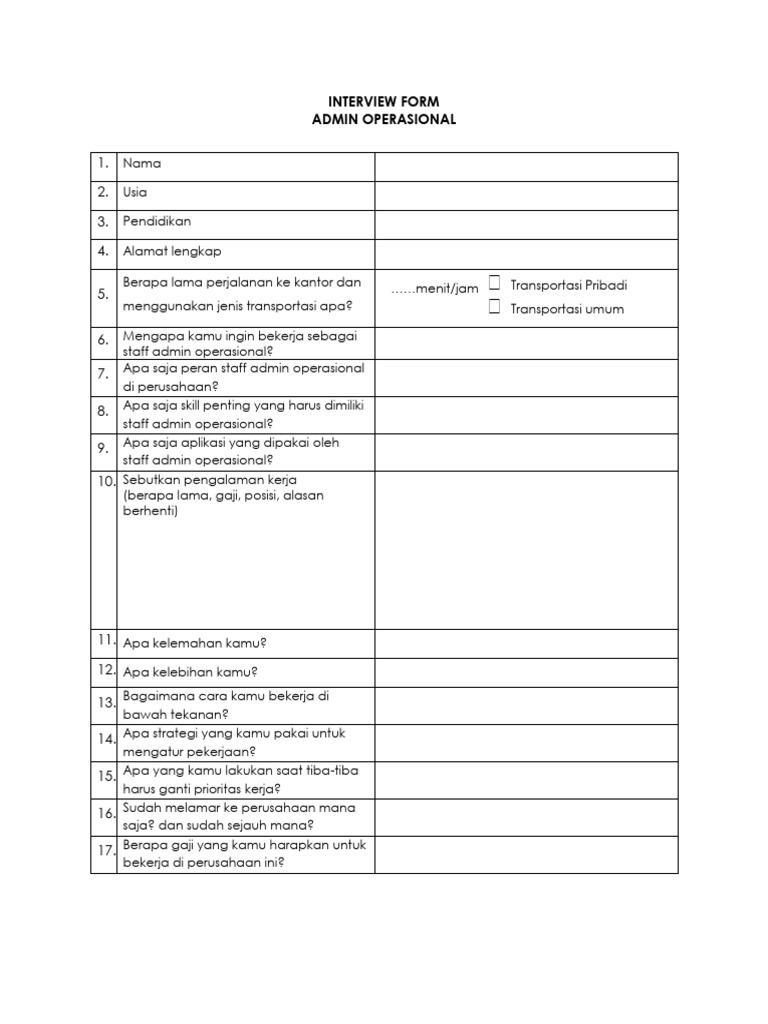 Pertanyaan Interview Admin Operasional | PDF | Karier & Perkembangan