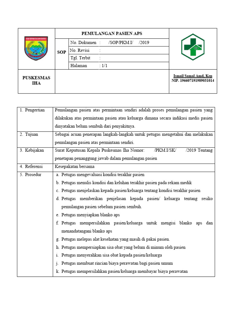 EP. 1 SOP Pemulangan Pasien APS - 2 | PDF | Sains & Matematika