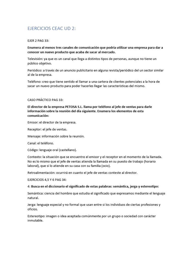 Ejercicios Ceac Ud 2 | PDF | Comunicación | Business