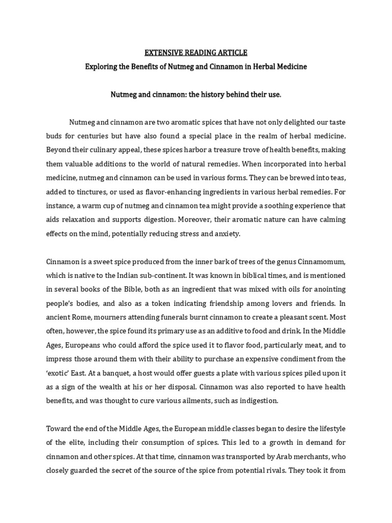 10B Ext. Reading Quiz Material | PDF | Cinnamon | Nutmeg