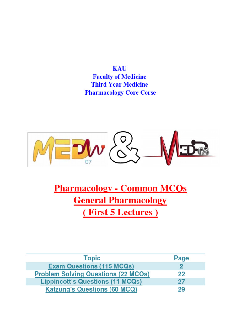 General Pharmacology MCQs (Edited) | PDF | Drug Metabolism | Receptor Antagonist