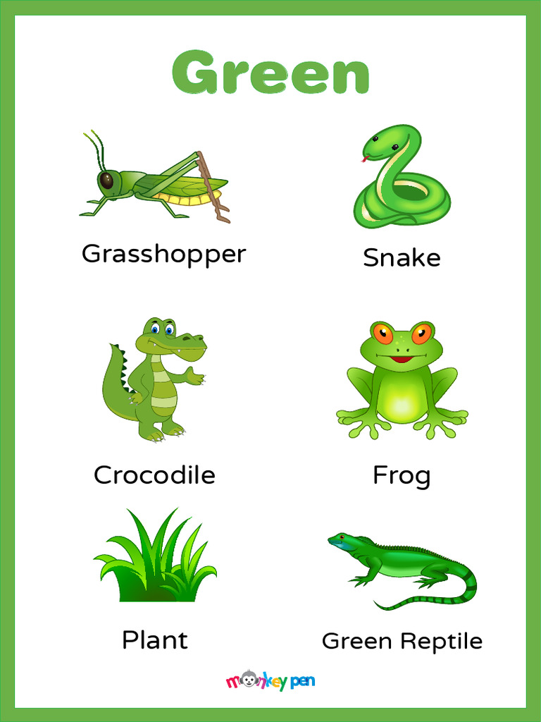 Green Colour Object Poster For Kids 1 | PDF