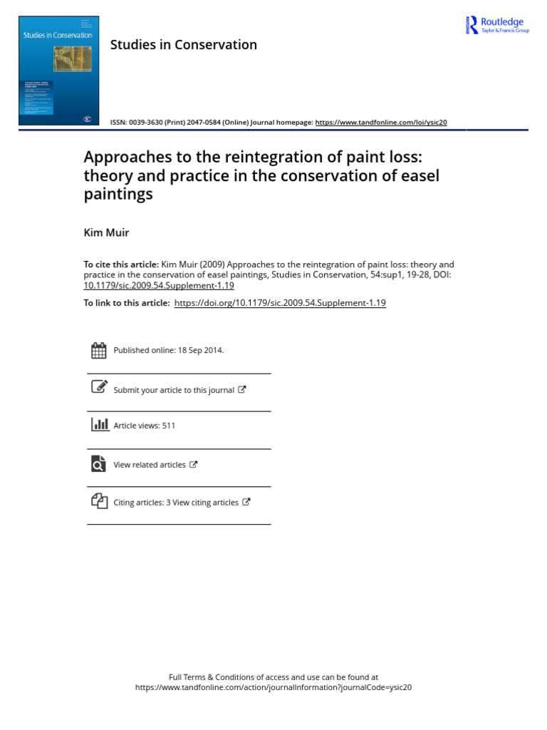 Approaches To The Reintegration of Paint Loss Theory and Practice in ...