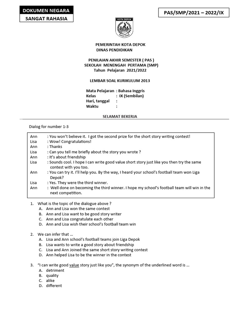 Soal PAS English Kelas 9 PDF Snow White Weight Training