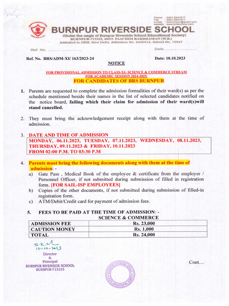 Provisional Admission To Class Xi Science Commerce Stream For Academic Session 2024 2025 For ...