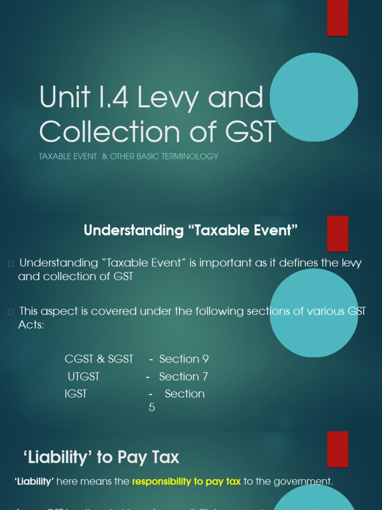 Unit I.4 - Levy and Collection of GST | PDF | Taxes | Value Added Tax