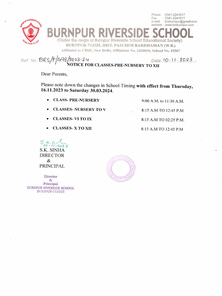 Notice For Classes Regarding Winter School Timings | PDF
