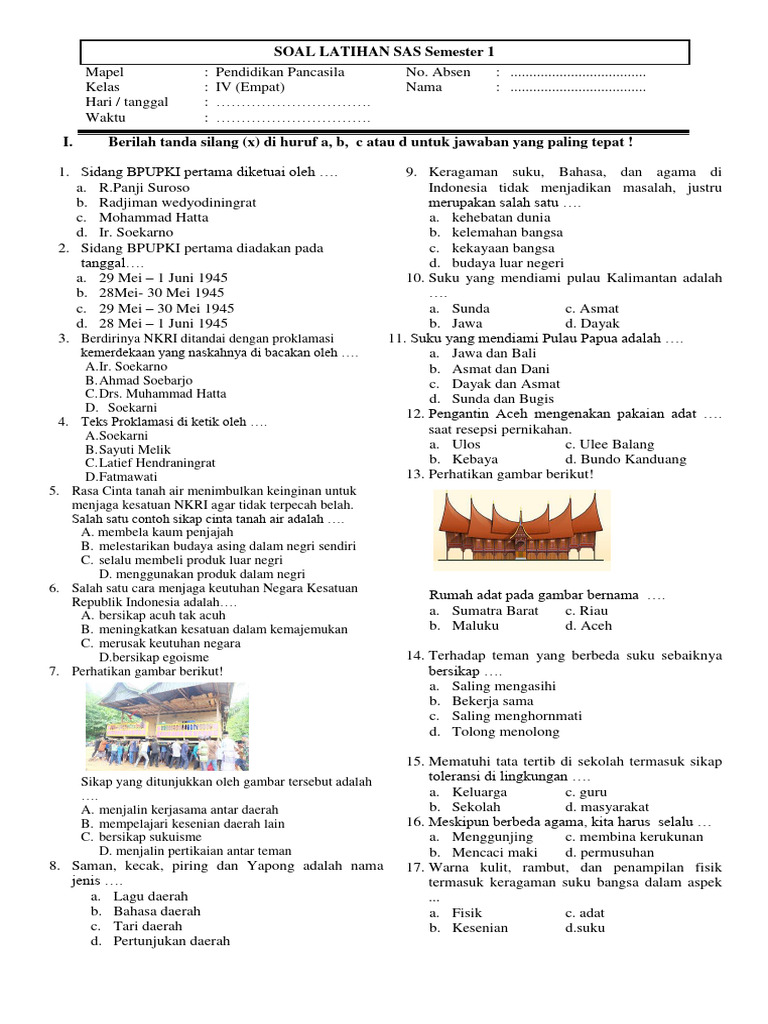 SOAL LATIHAN PKN SAS Semester 1 | PDF | Seni | Kajian Bahasa Asing