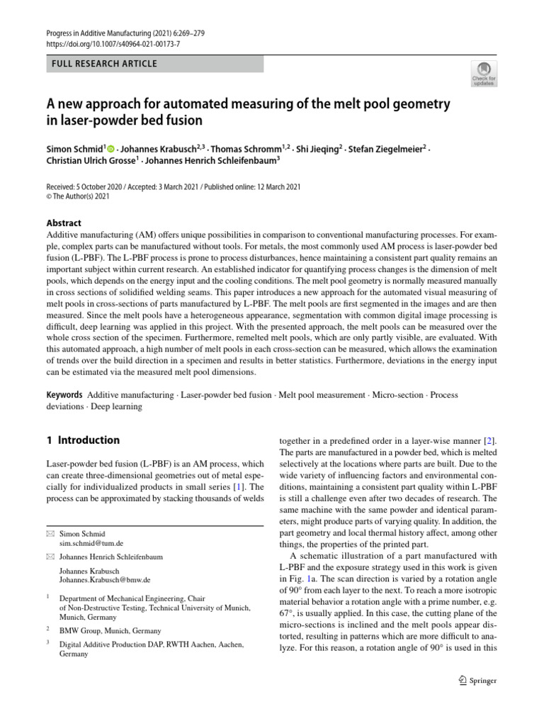 A New Approach For Automated Measuring of The Melt Pool Geometry in Laser-Powder Bed Fusion ...