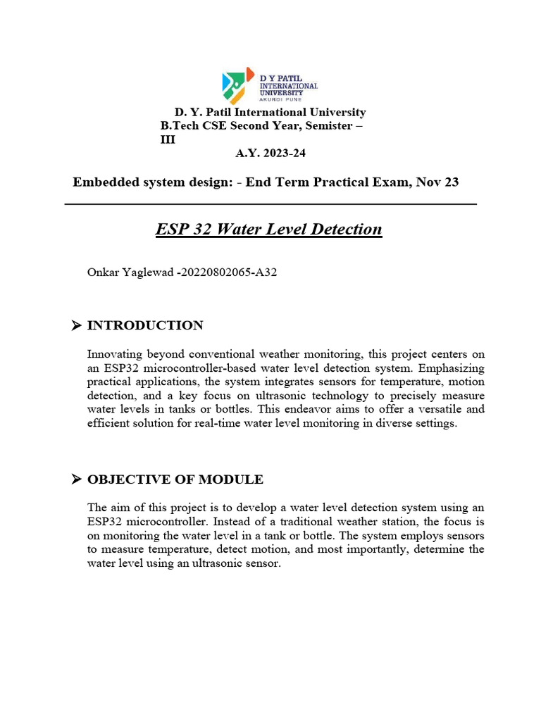ESP32 Water Level Detection System | PDF | Water | Sensor