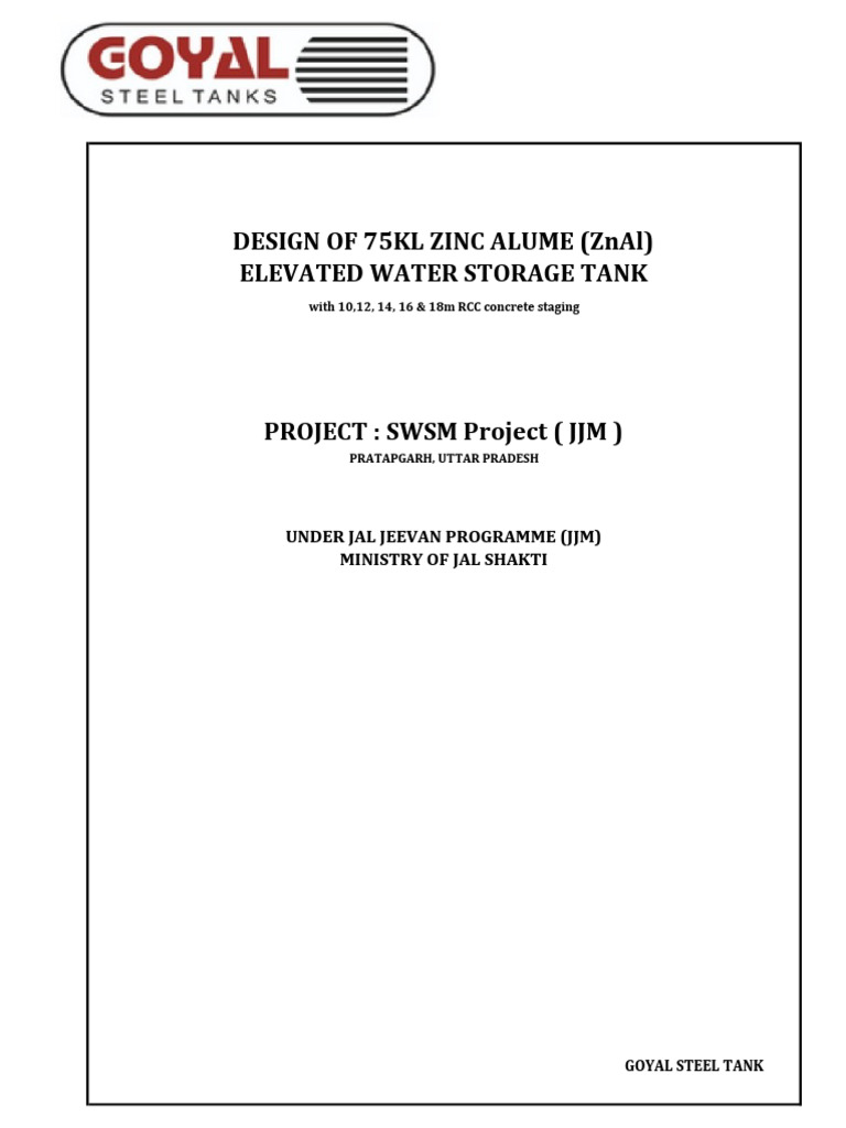 Design of 75Kl Zinc Alume (Znal) Elevated Water Storage Tank | PDF ...