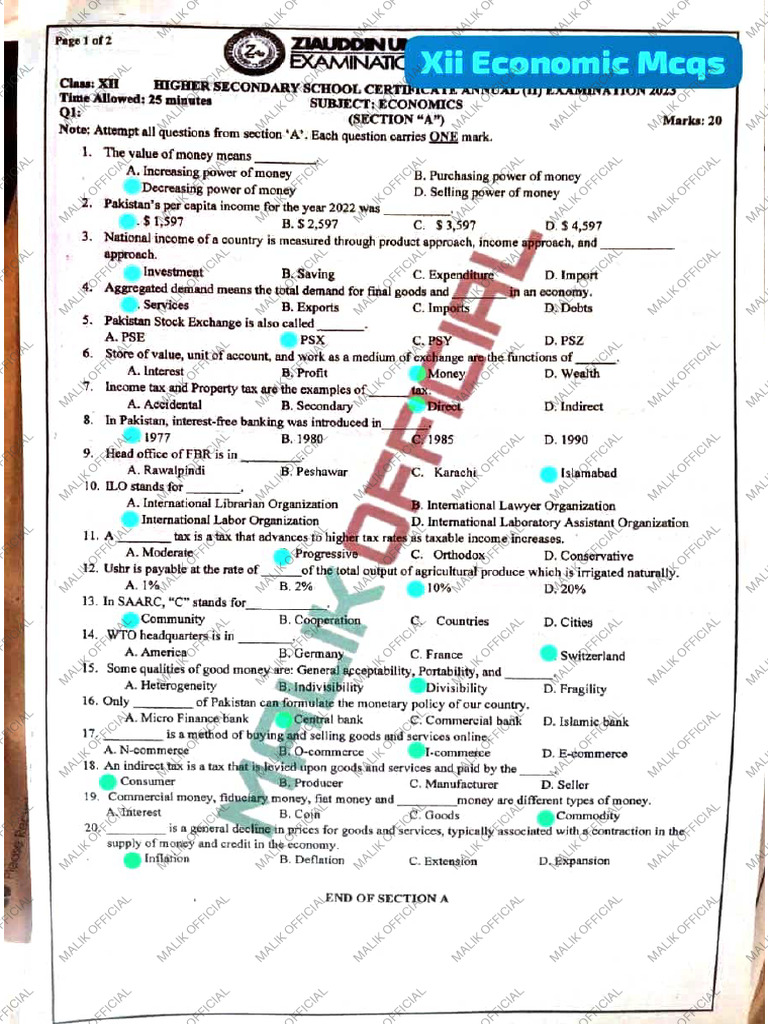 Xii Economics (Zueb) Solved by Malik | PDF