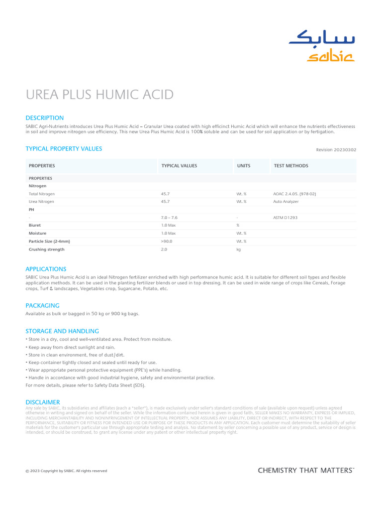 Urea Plus Humic Acid - Global - Technical - Data - Sheet | PDF | Soil ...