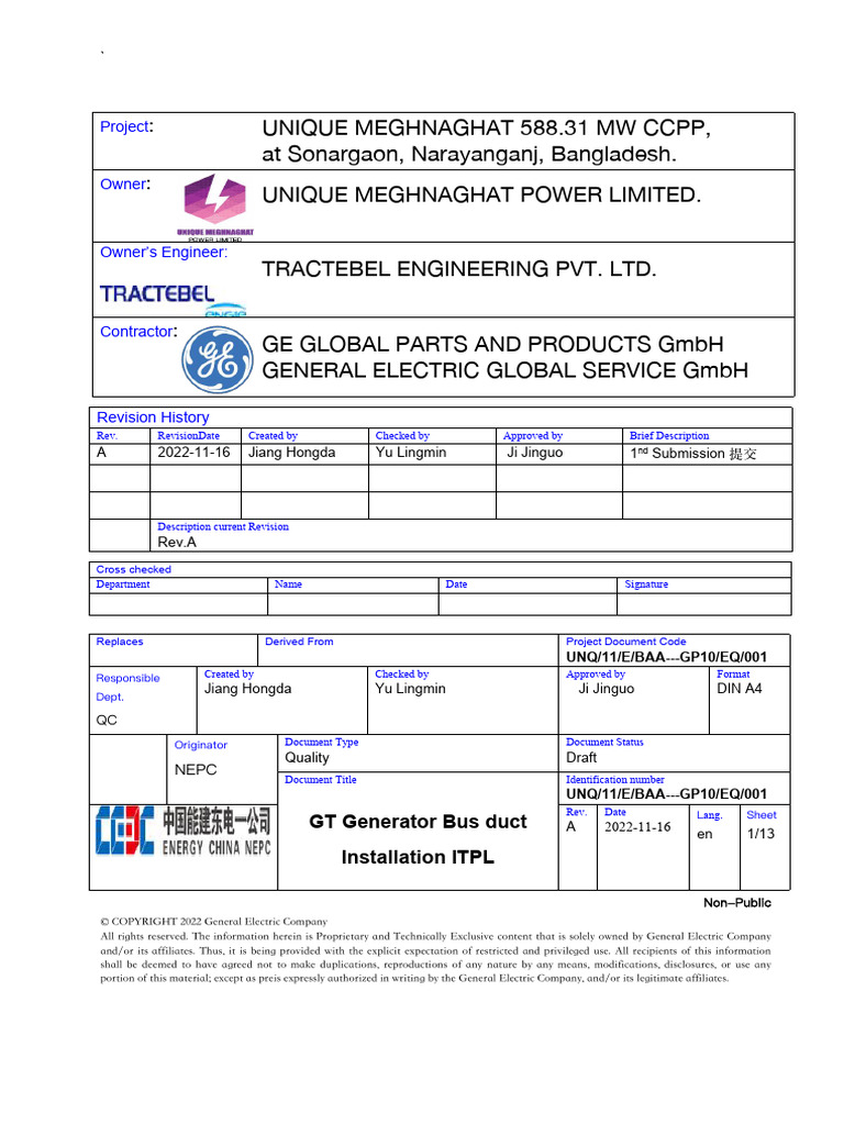 UNQ-11-E-BAA - GP10-EQ-001-en-A-GT Generator Bus Duct Installation ITPL | PDF | Welding ...