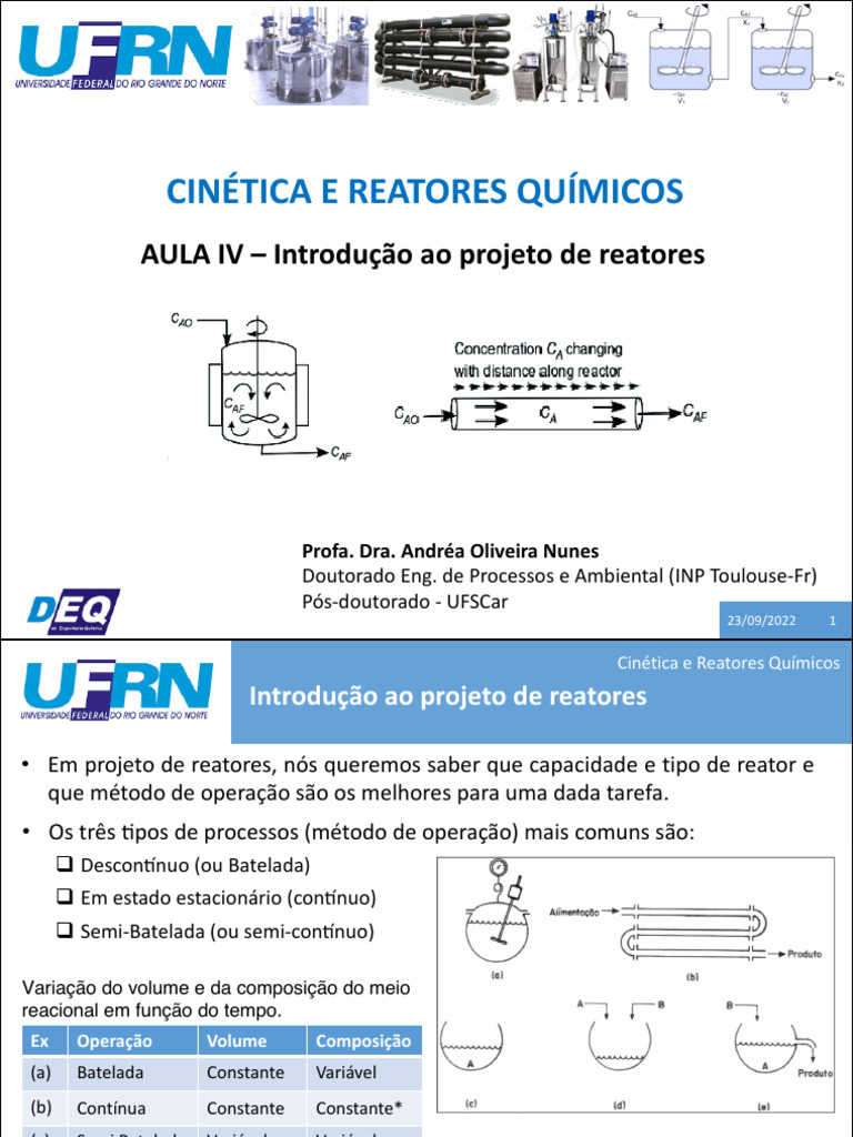 Aula 4 Introducao Proj Reatores | PDF | Reator químico | Cinética Química Aula 4 Introducao Proj Reatores | PDF | Reator químico | Cinética Química