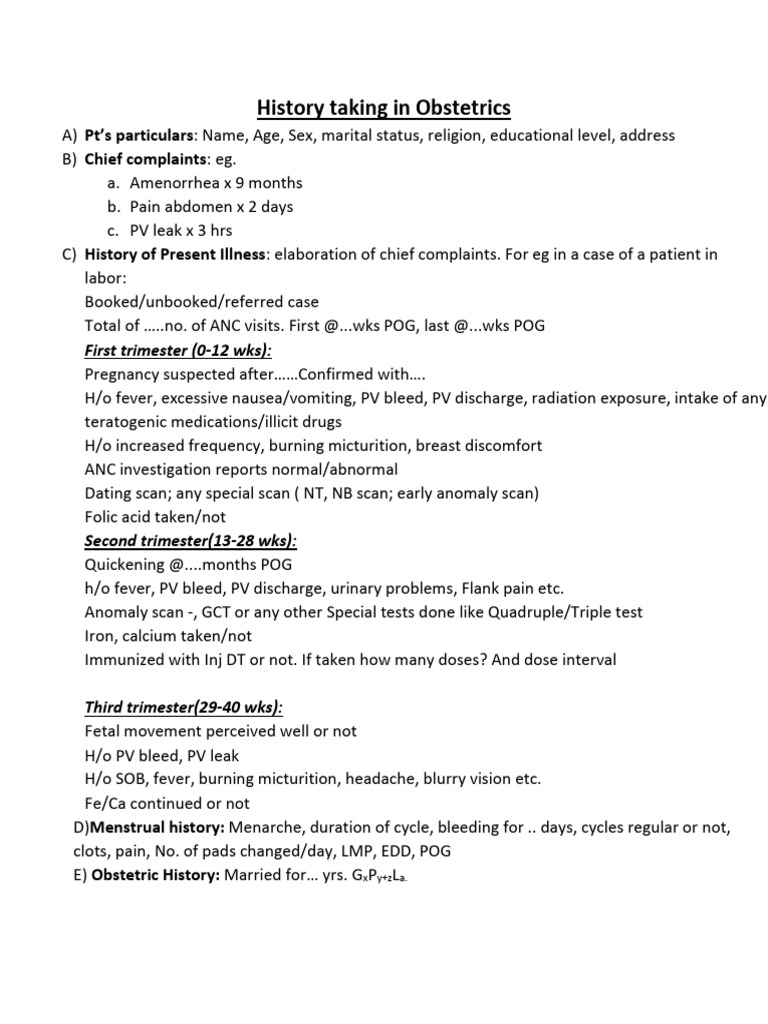 History Taking OBS GYN | PDF | Pregnancy | Childbirth History Taking OBS GYN | PDF | Pregnancy | Childbirth