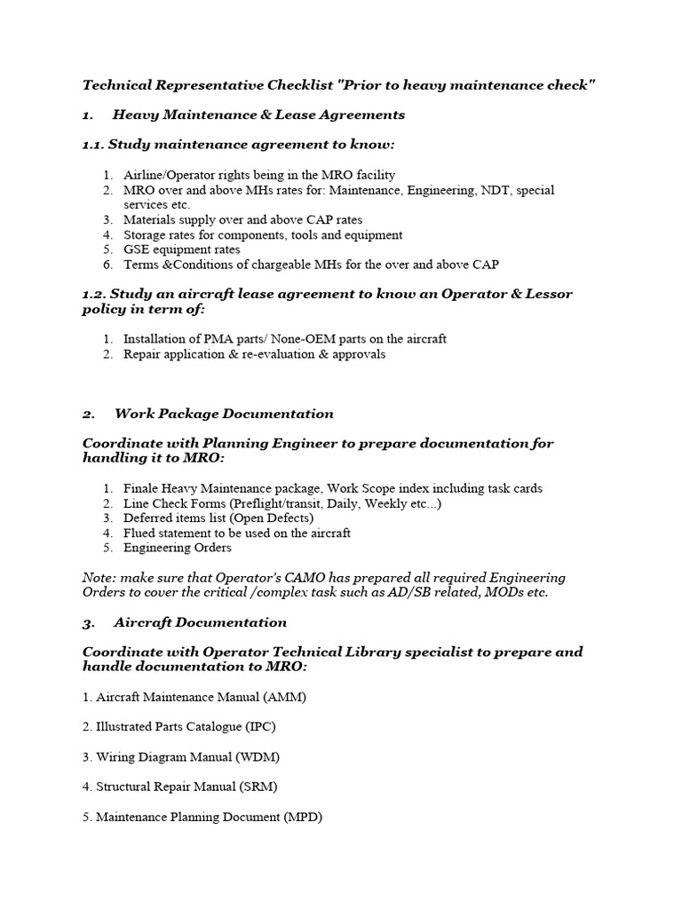 Technical Representative Checklist | PDF | Aviation | Transport