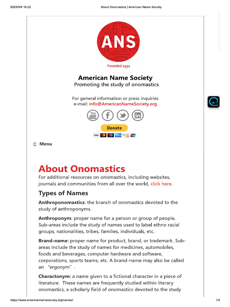 Onomastics | PDF