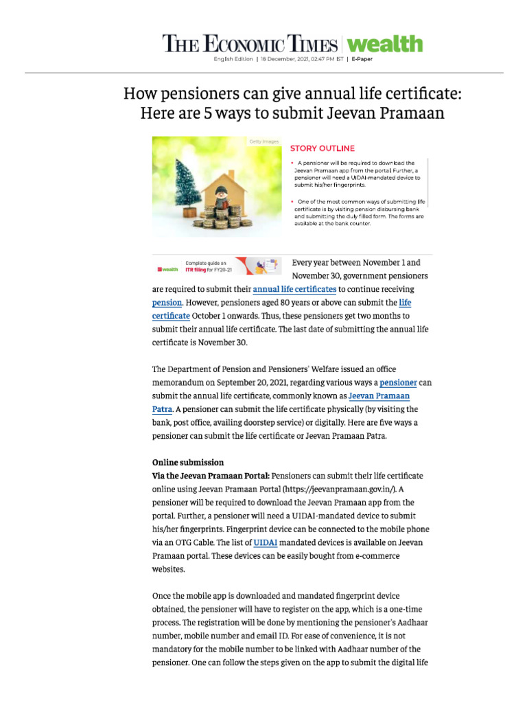 5 Ways To Submit Life Certificate | PDF
