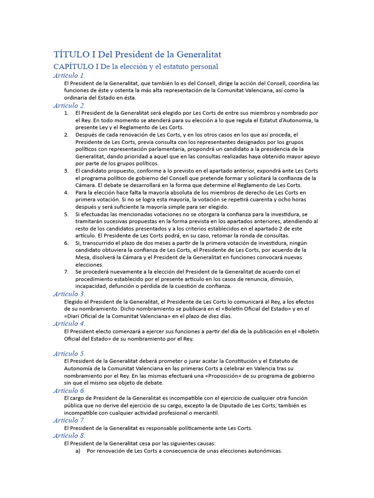Tema 5 y 6 Ley 5-1983 de Gobierno Valenciano | PDF | Ciencias Políticas ...