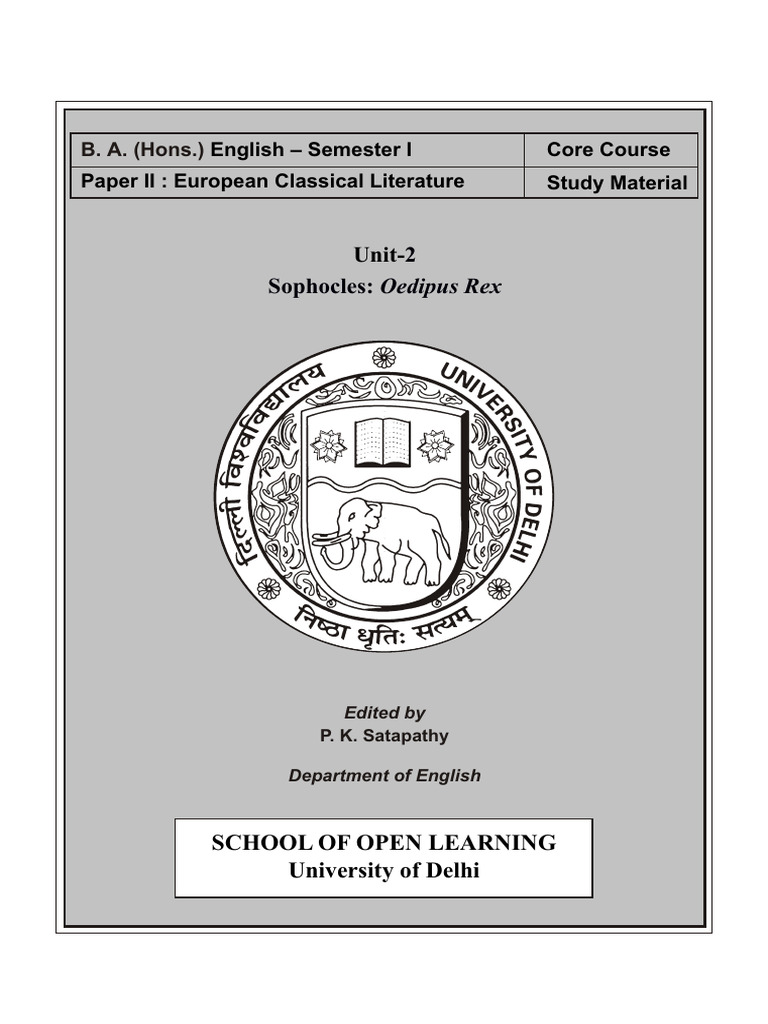 Unit 2 - Sophocles - Oedipus Rex | PDF | Oedipus