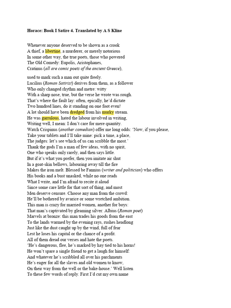 Horace Satire 1.4 | PDF