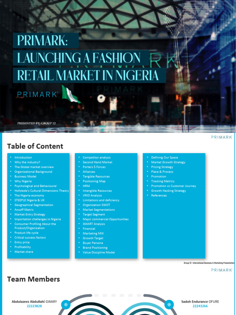 PRIMARK To NIGERIA Group 12 ENG7144 - International Business & Marketing Presentation | PDF ...