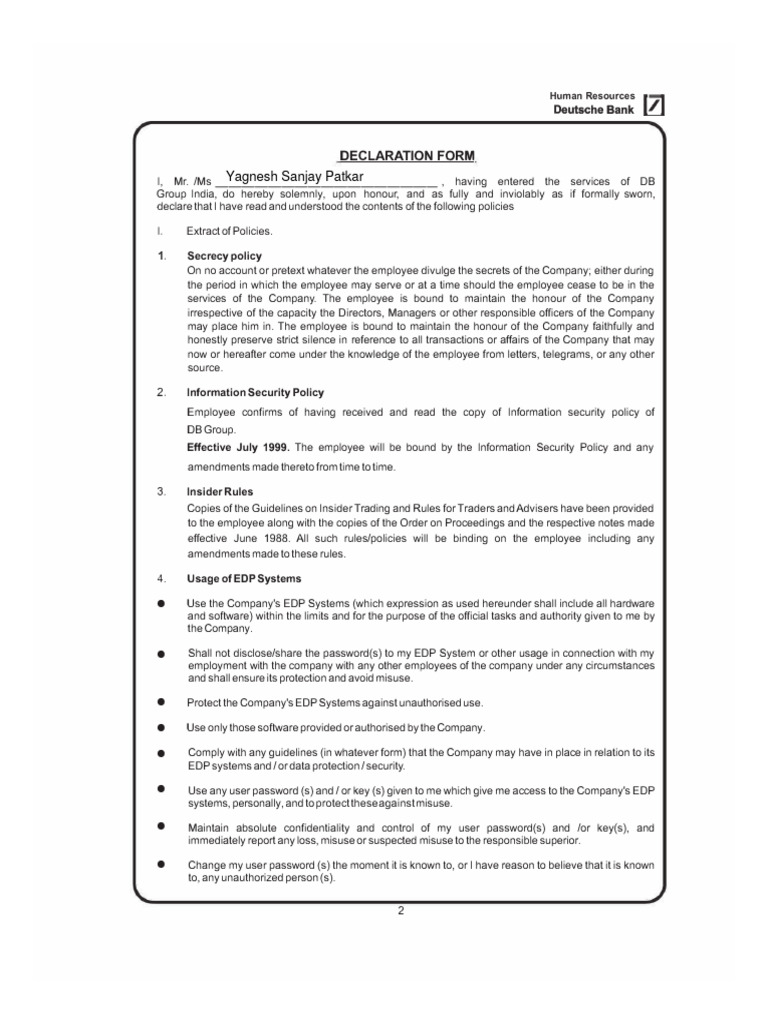 DB Declaration | PDF