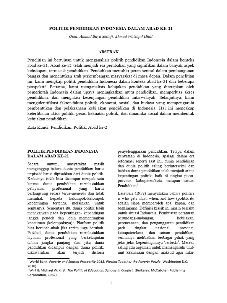 Politik Pendidikan Indonesia Abad 21 | PDF | Ilmu Sosial