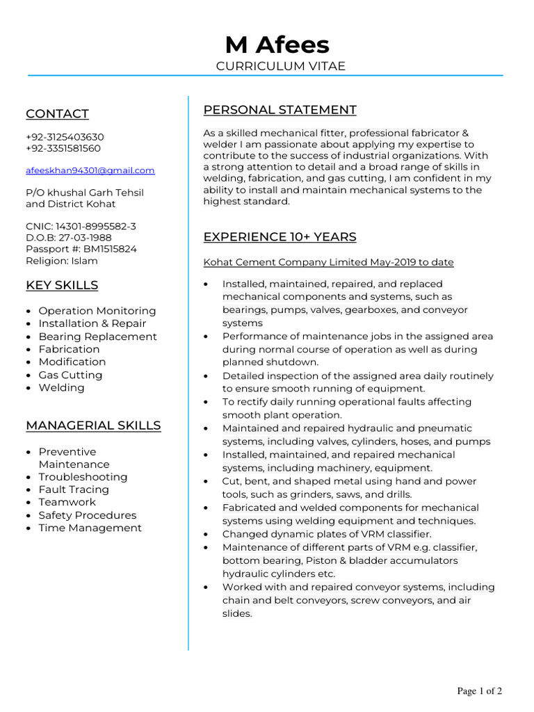 CV FORMAT 3 | PDF | Metal Fabrication | Welding