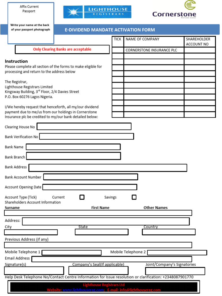 Lighthouse Registrars e DIVIDEND MANDATE FORM | PDF